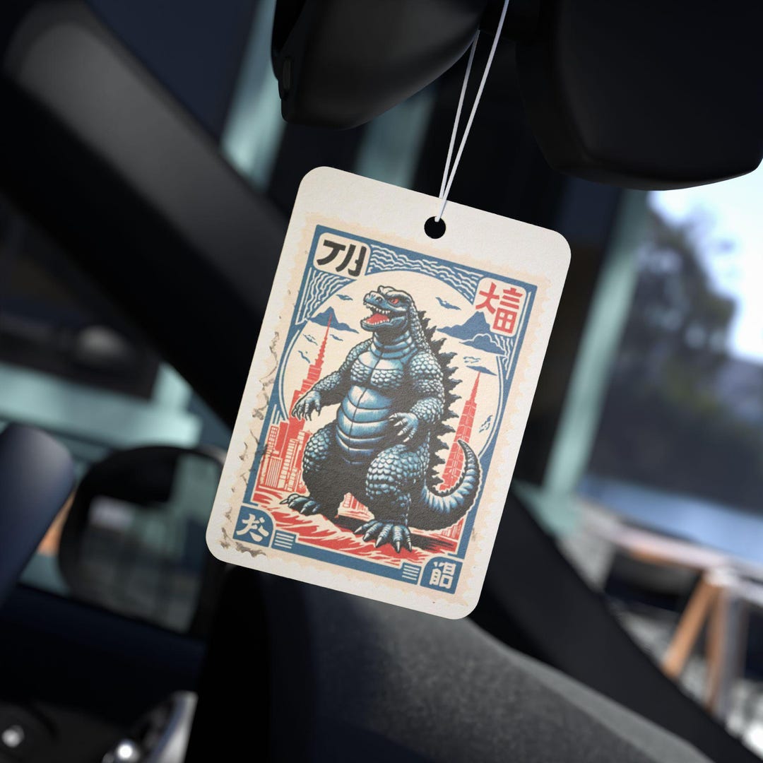 Vintage Look Godzilla Japanese Stamp Car Air Freshener, Gift for New ...