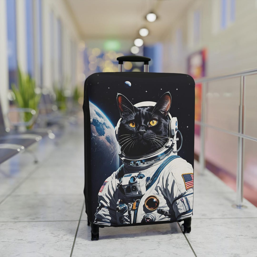 Black Cat Luggage Cover, Space Cat Art Travel Accessories, Cat Lover ...