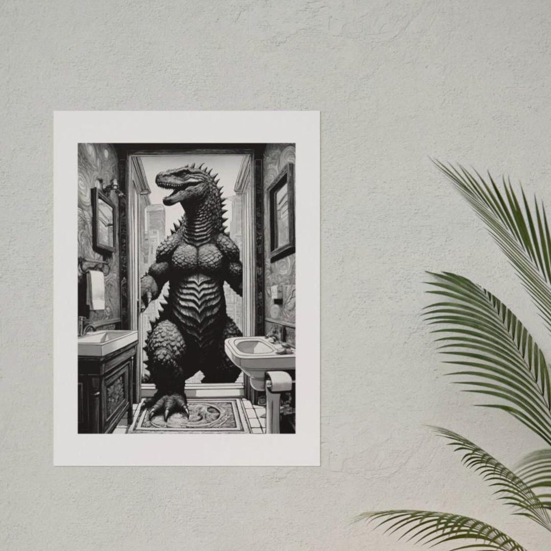 Godzilla Bathroom Art Print, Bath Art, Japanese Kaiju Vintage Decor ...
