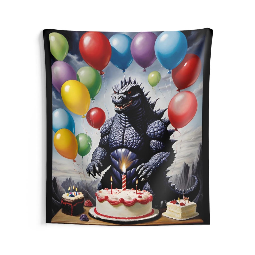 Godzilla Birthday Theme Indoor Wall Tapestries, Dark Godzilla Birthday ...