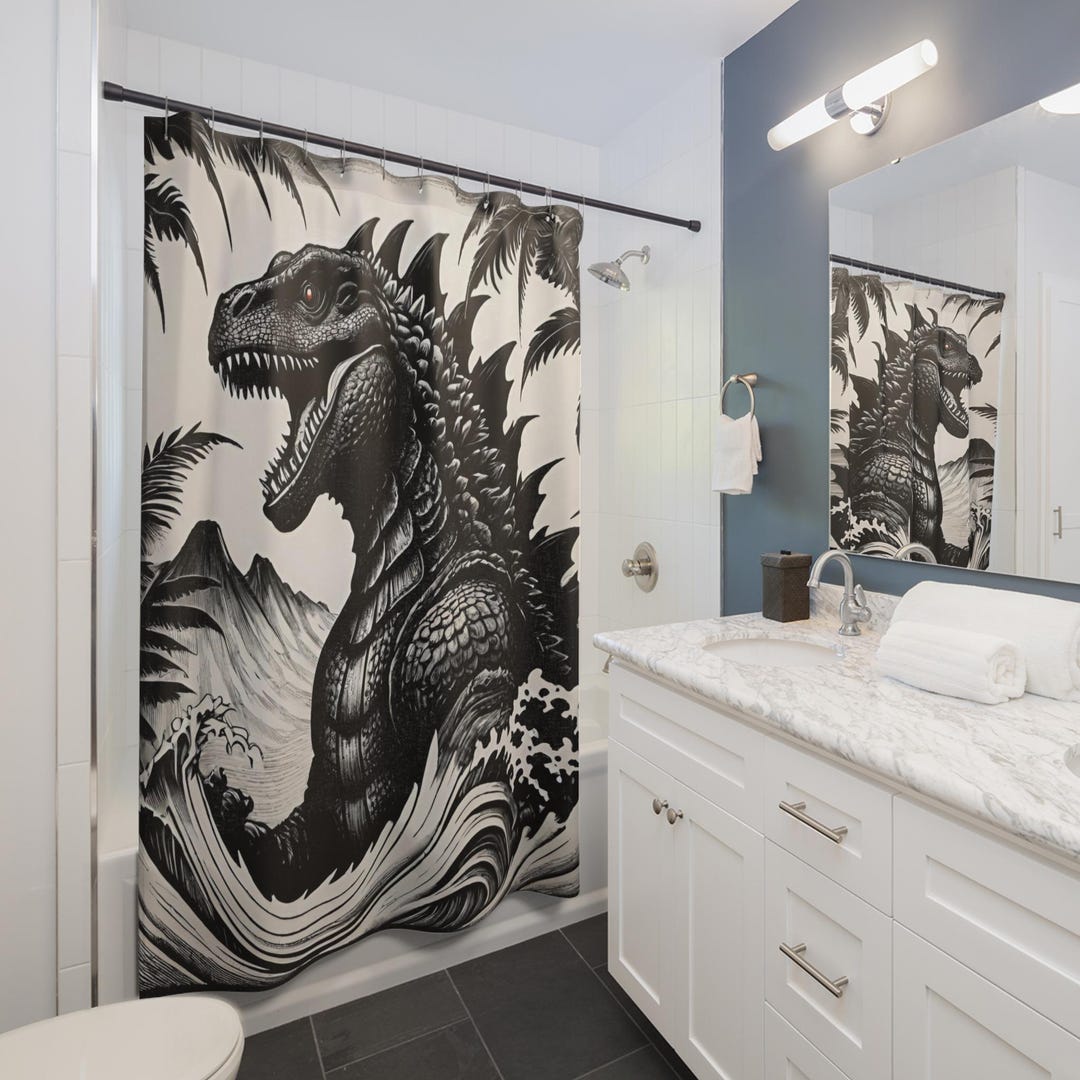 Tropical Godzilla Shower Curtain, Hawaii Bathroom Decor, Fun Bathroom ...