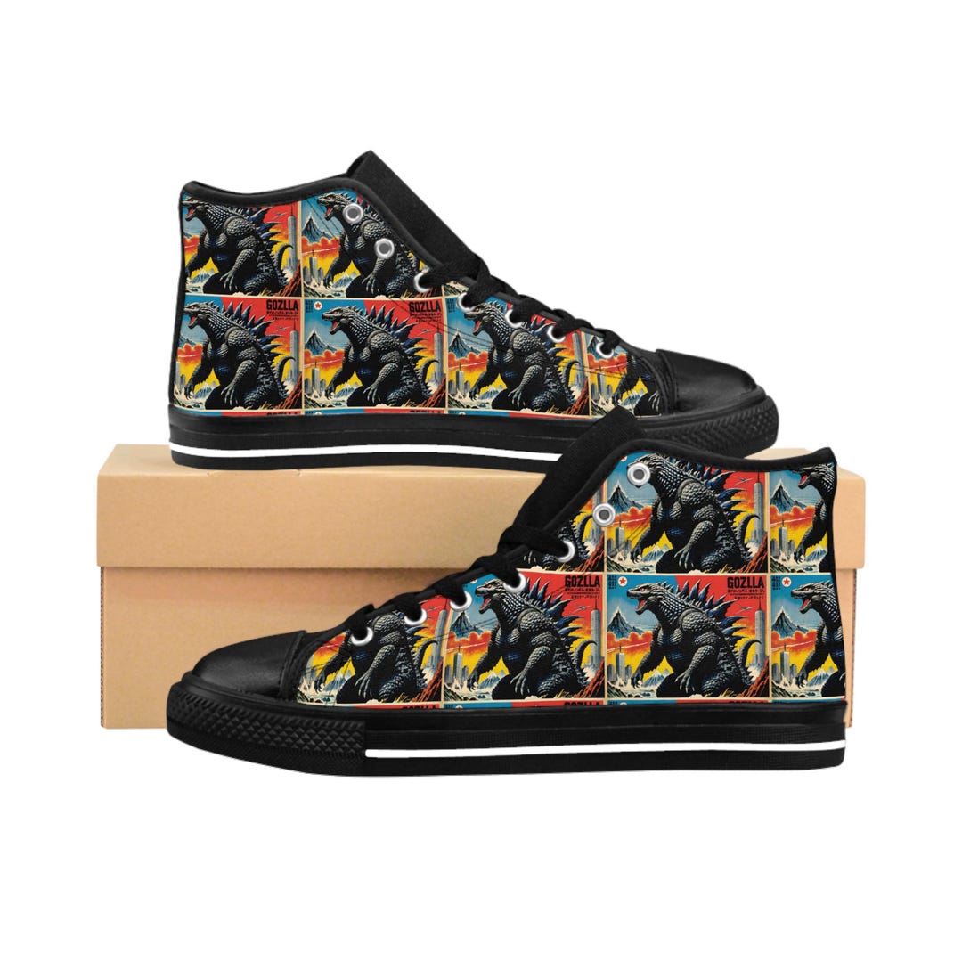 Atomic Japanese Godzilla Comic Book Shoes, Vibrant Godzilla Shoes, Men ...