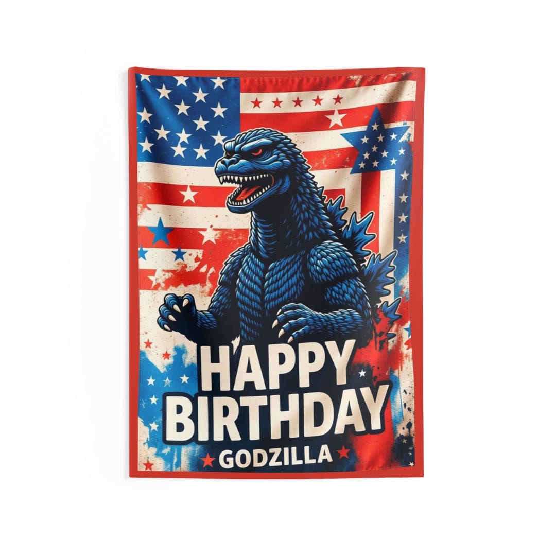 Godzilla USA Birthday Banner Indoor Wall Tapestry | Patriotic Birthday ...