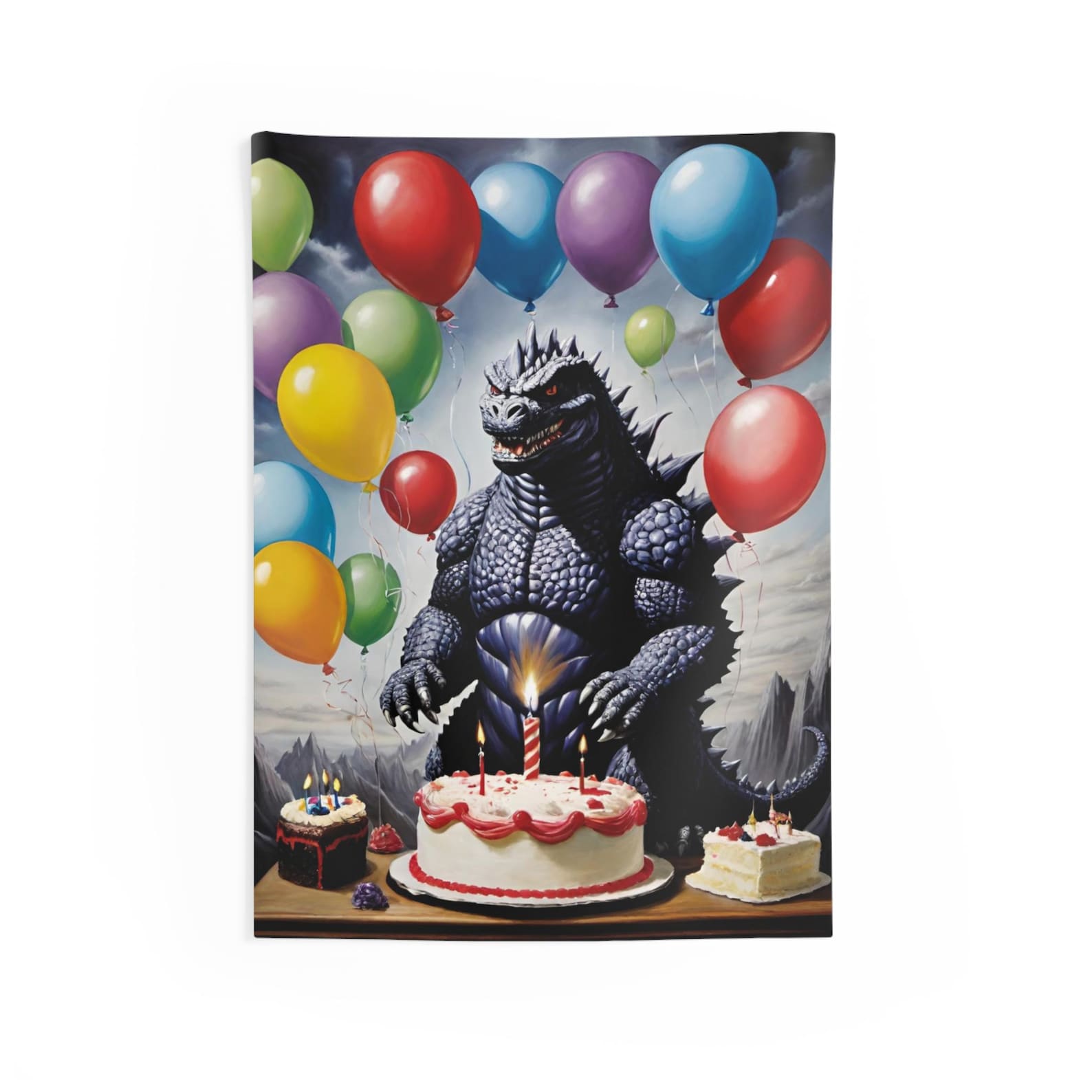 Godzilla Birthday Theme Indoor Wall Tapestries, Dark Godzilla Birthday ...