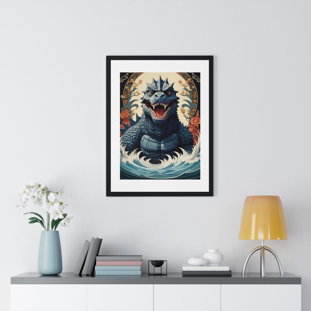 Godzilla Art Print, Art Nouveau Style Kaiju Poster for Bathroom Decor - Rolled Poster, Japanese ...