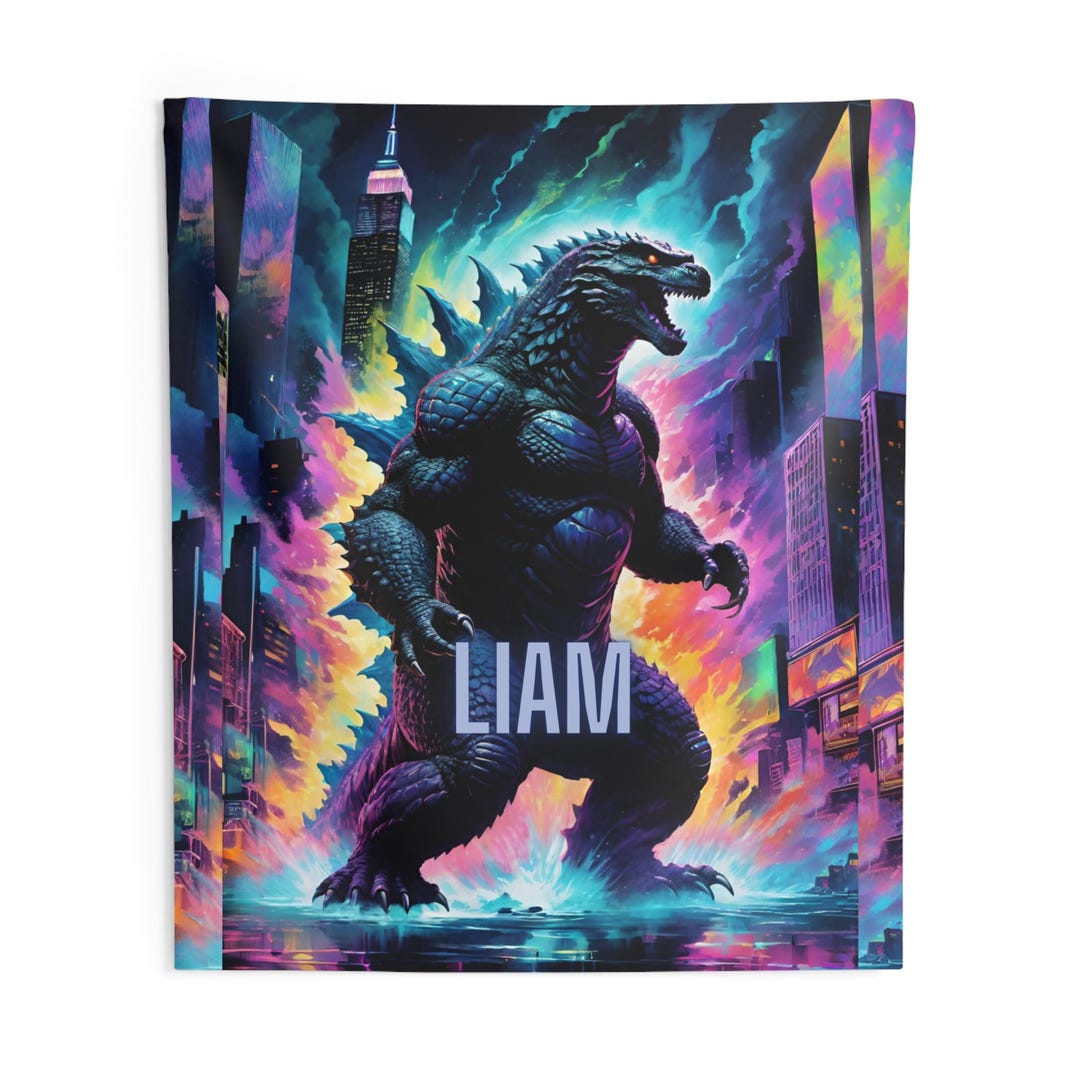Personalized Godzilla Tapestry Wall Art, Personalized Teenager Bedroom ...