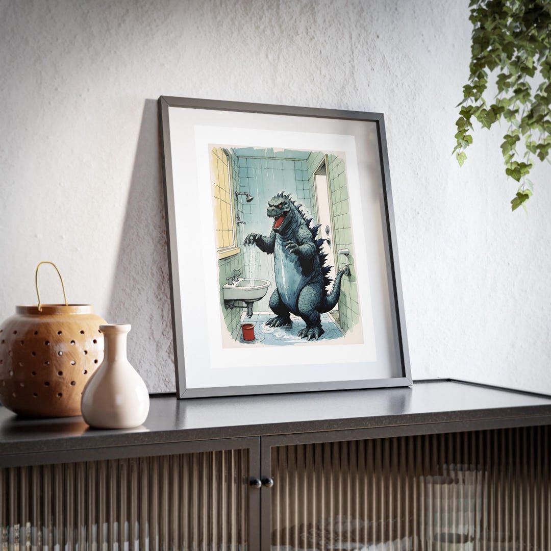 Godzilla Bathroom Wall Art Poster, Bathroom Decor Shower Art Home ...