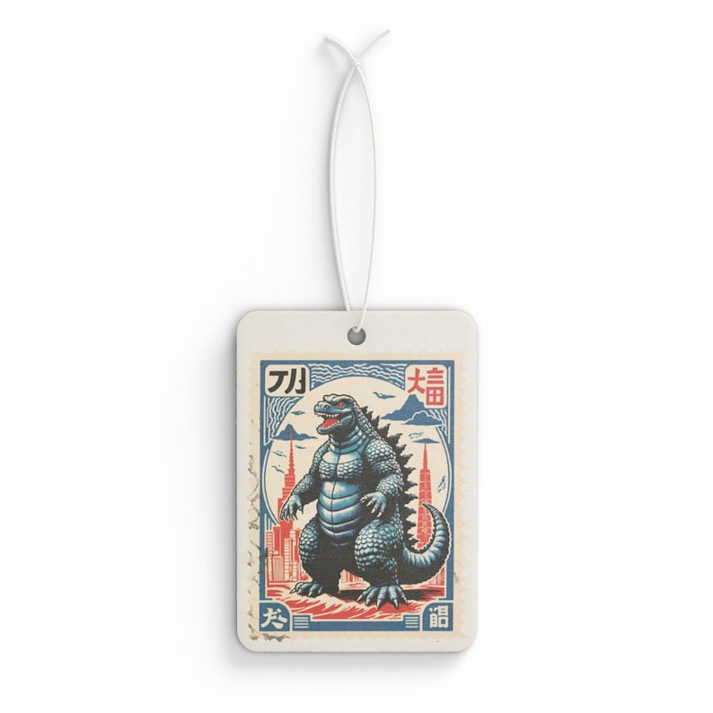 Vintage Look Godzilla Japanese Stamp Car Air Freshener, Gift for New ...