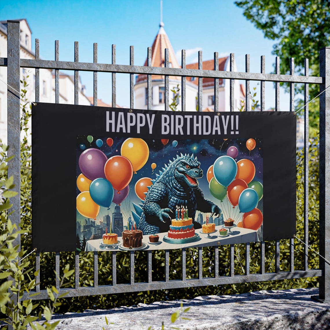 Happy Birthday Godzilla Banner, Godzilla Birthday Decoration Vinyl ...