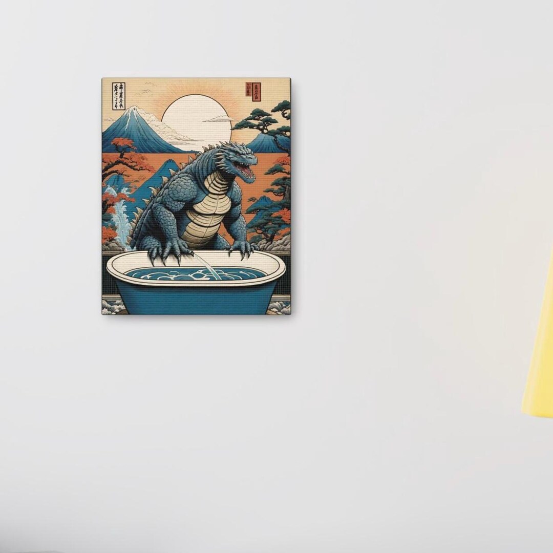 Godzilla Bathroom Decor, Vintage Japanese Wall Art Bathroom Decoration ...