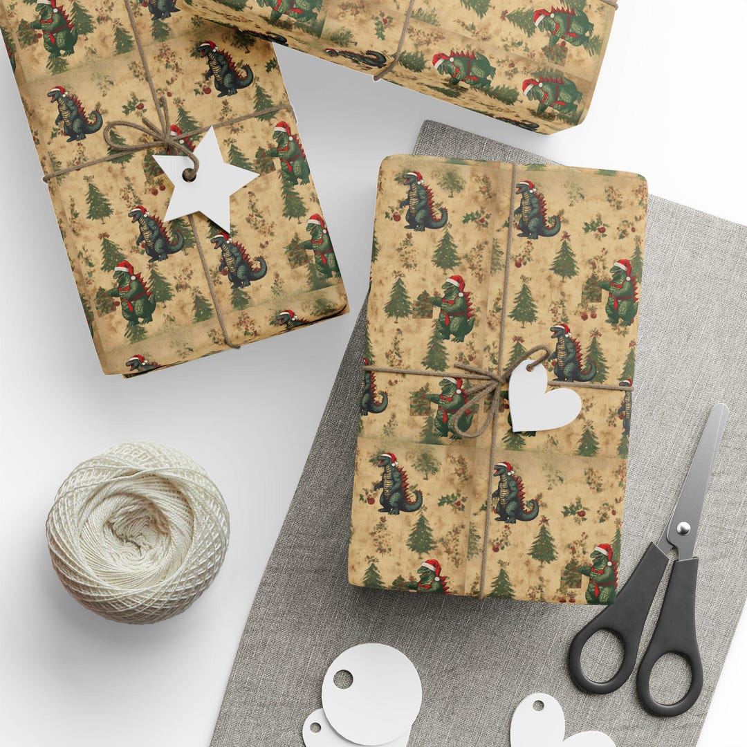 Godzilla Christmas Wrapping Paper, Holiday Gift Wrap, Monster Present ...