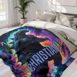 Personalized Electric Godzilla Throw Arctic Fleece Blanket, Psychedelic ...