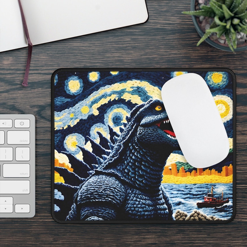 Godzilla Starry Night Gaming Mouse Pad | Christmas Monster Design - Etsy