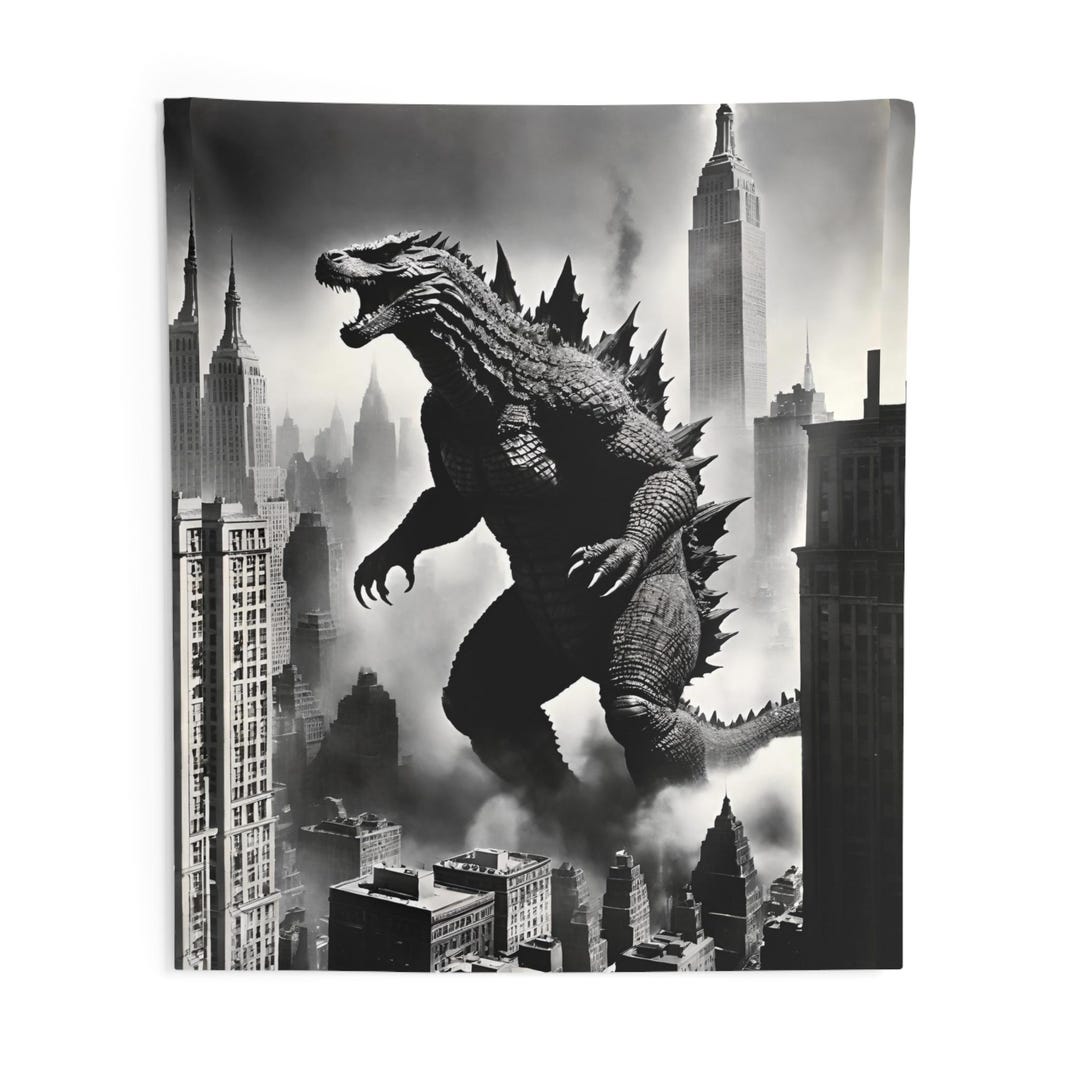 Godzilla Vs New York City Tapestry - Vintage Wall Art Poster, NYC Wall ...