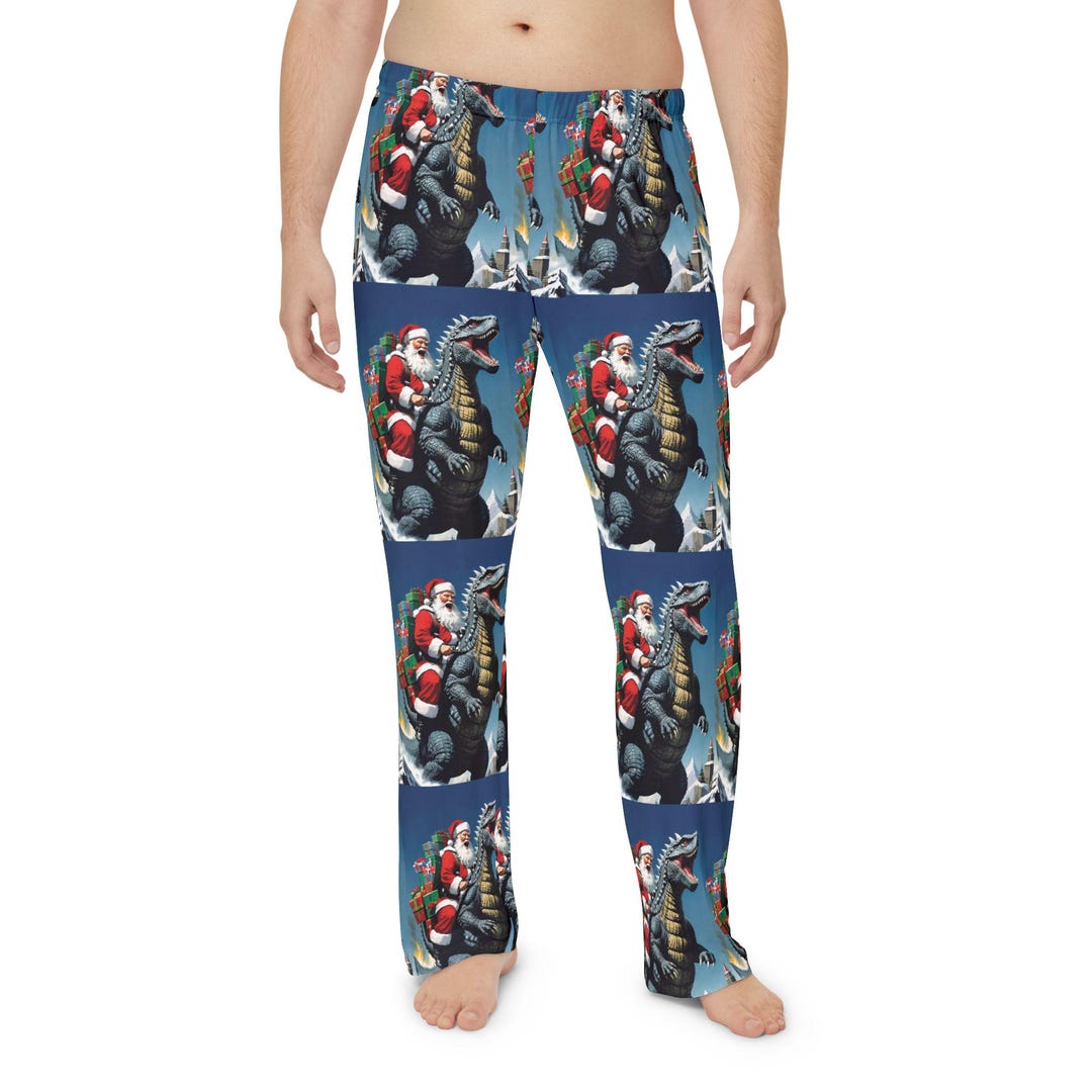 Godzilla Santa Men's Pajama Pants, Christmas Sleepwear for Dad and ...