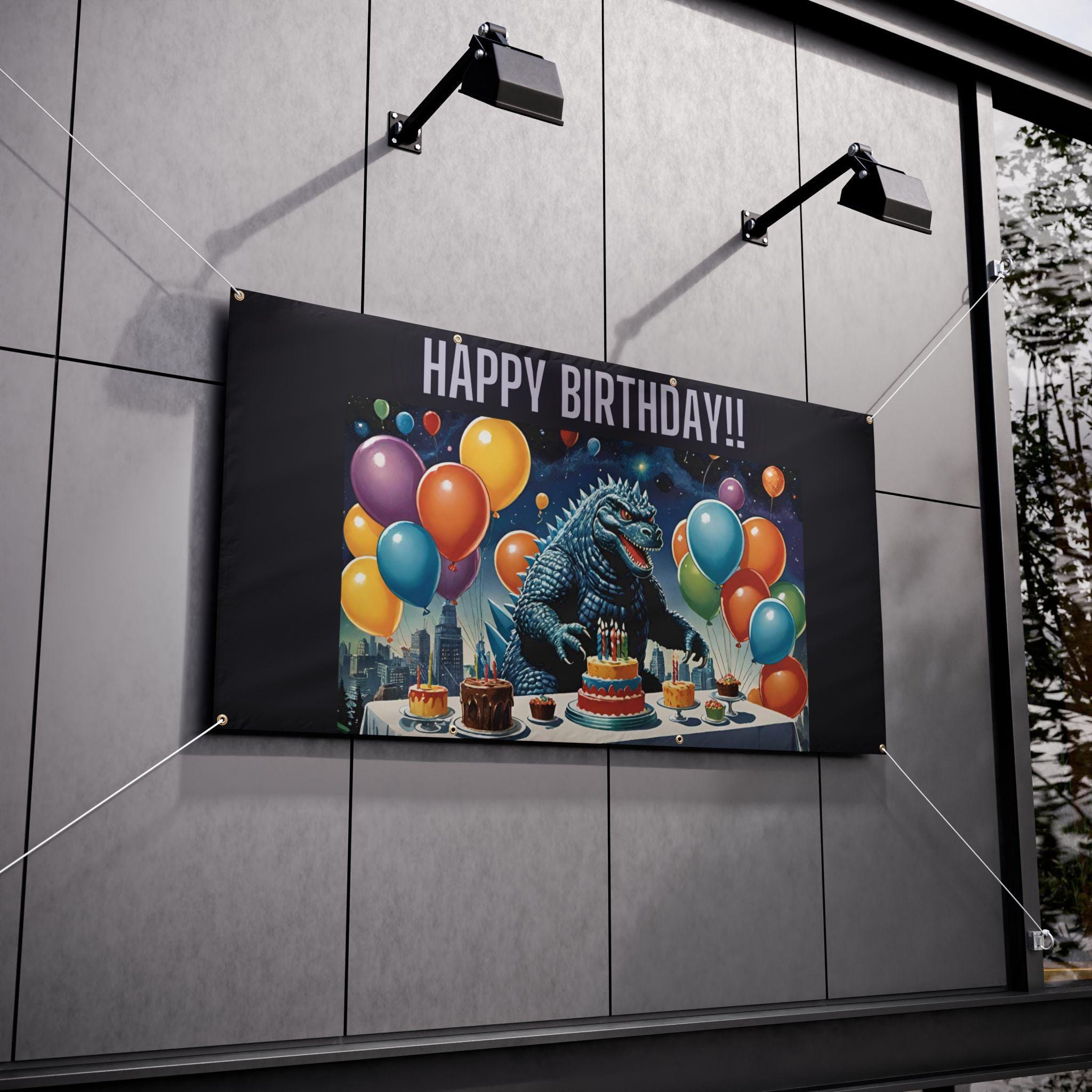 Happy Birthday Godzilla Banner, Godzilla Birthday Decoration Vinyl ...