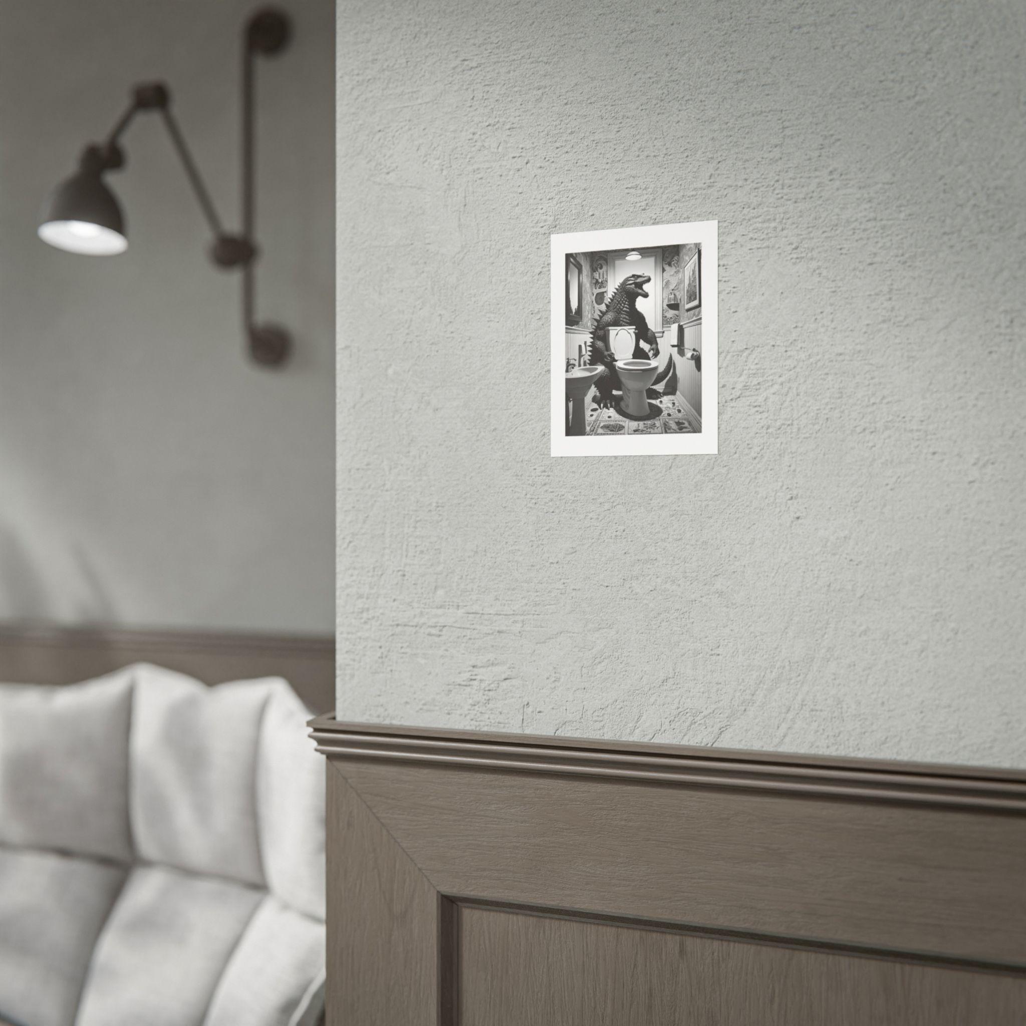 Godzilla Bathroom Wall Art, Japanese Kaiju Decor, Funny Monster Poster ...