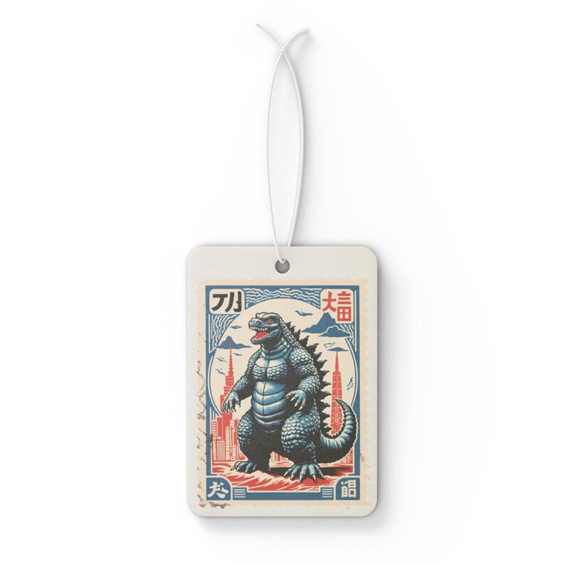 Vintage Look Godzilla Japanese Stamp Car Air Freshener, Gift for New ...