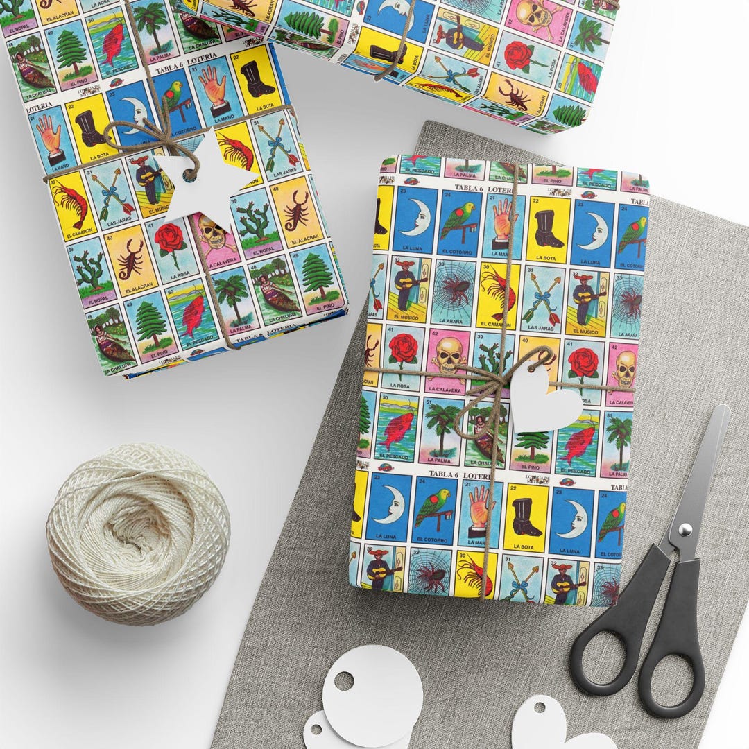 Loteria Wrapping Paper, Vintage Christmas Birthday Gift Wrap, Fun Ideas ...