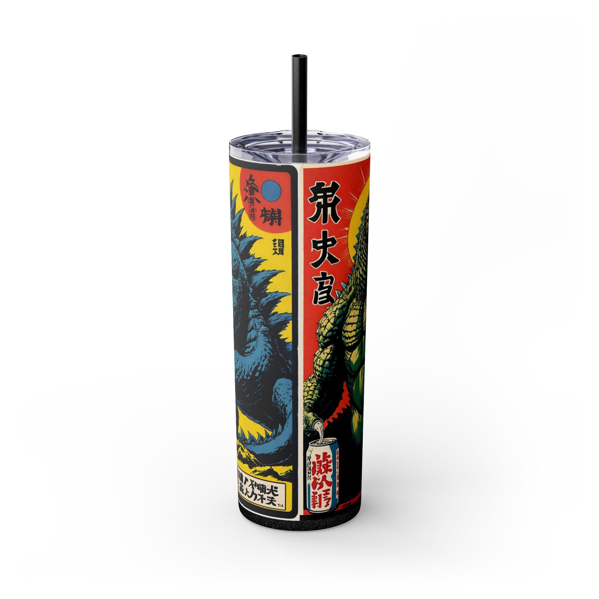 Retro Godzilla Skinny Tumbler With Straw - 20oz, Vintage Monsters Cup ...