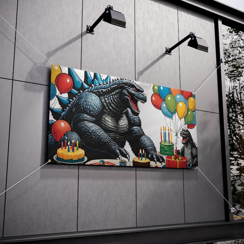 Godzilla Birthday Backdrop, Birthday Party Decoration, Custom Art Anime ...