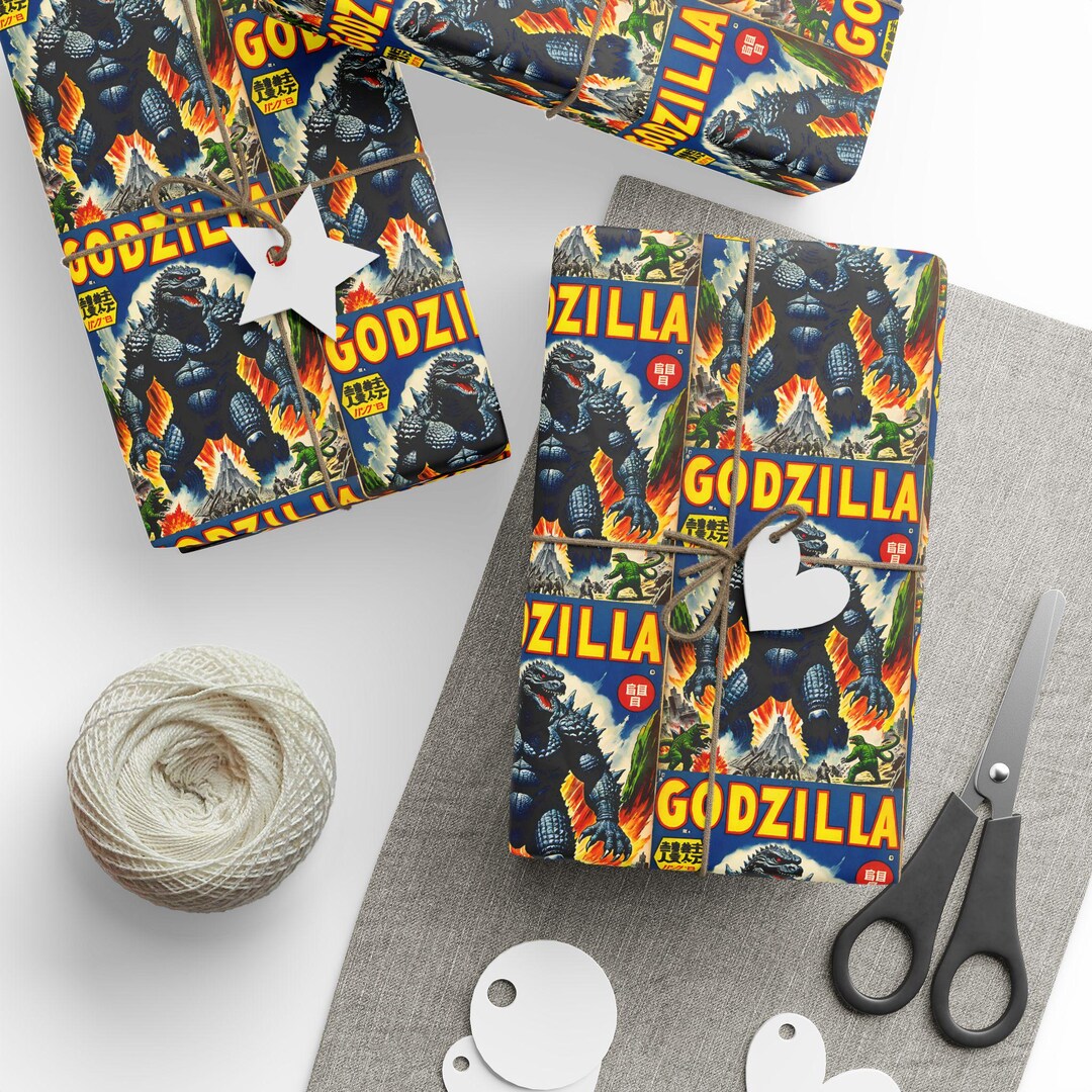 Godzilla Gift Wrap Paper, Vintage Godzilla Wrapping Paper, Birthday ...