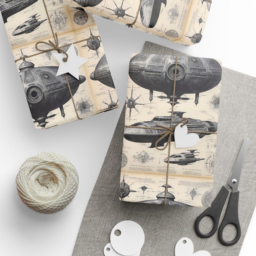 Spacecraft Schematic Wrapping Papers, Astronaut Rocket Ship Birthday ...