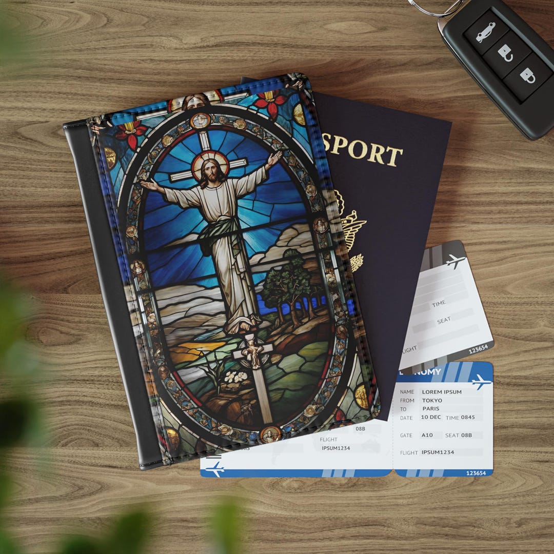 Stained Glass Jesus Passport Cover, RFID Christian Travel Accessory ...
