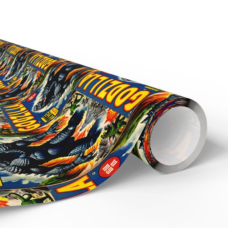 Godzilla Gift Wrap Paper, Vintage Godzilla Wrapping Paper, Birthday ...