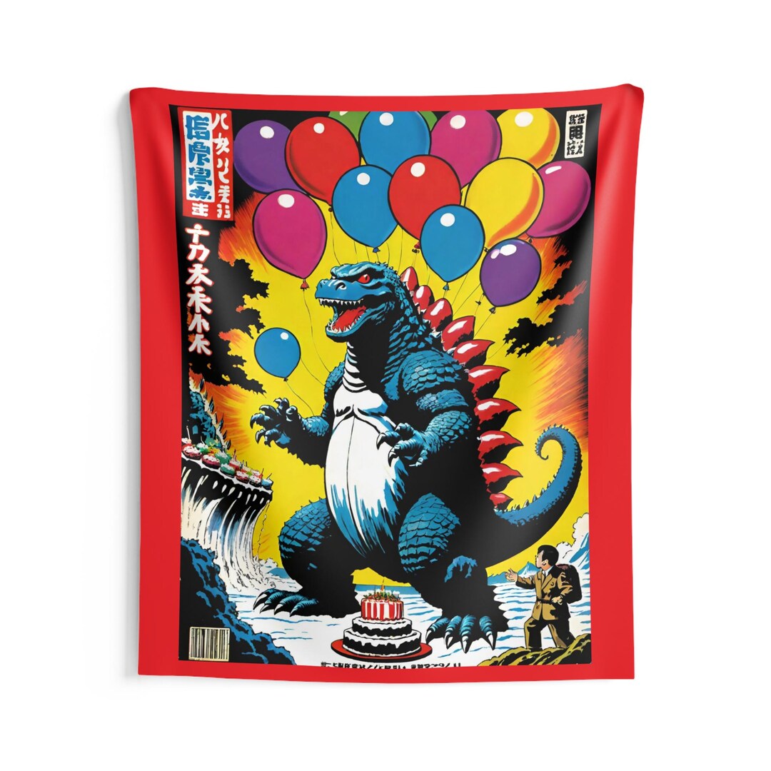 Godzilla Birthday Wall Tapestries, Birthday Party Backdrop, Unique Gift ...