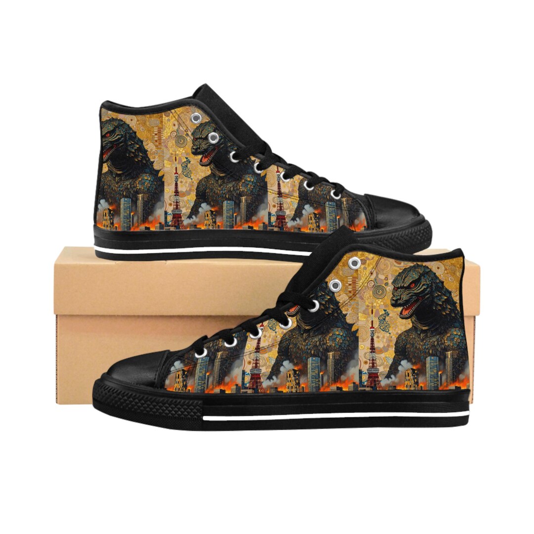 Klimt Style Godzilla Art Sneakers | Gold Godzilla Shoes - Etsy