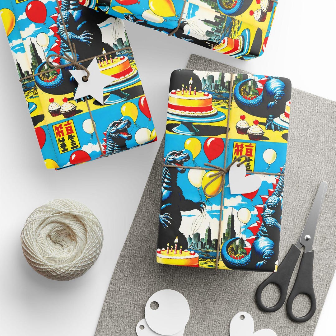 Wrapping Paper, Godzilla Birthday Party Gift Wrap, Japanese Comic Book ...