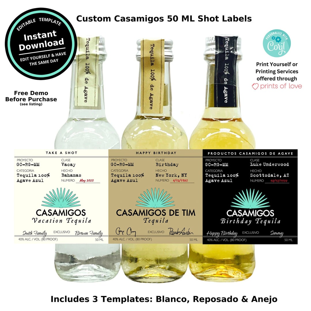 3 Custom Tequila Mini 50ml Shot Bottle Labels Blanco - Etsy