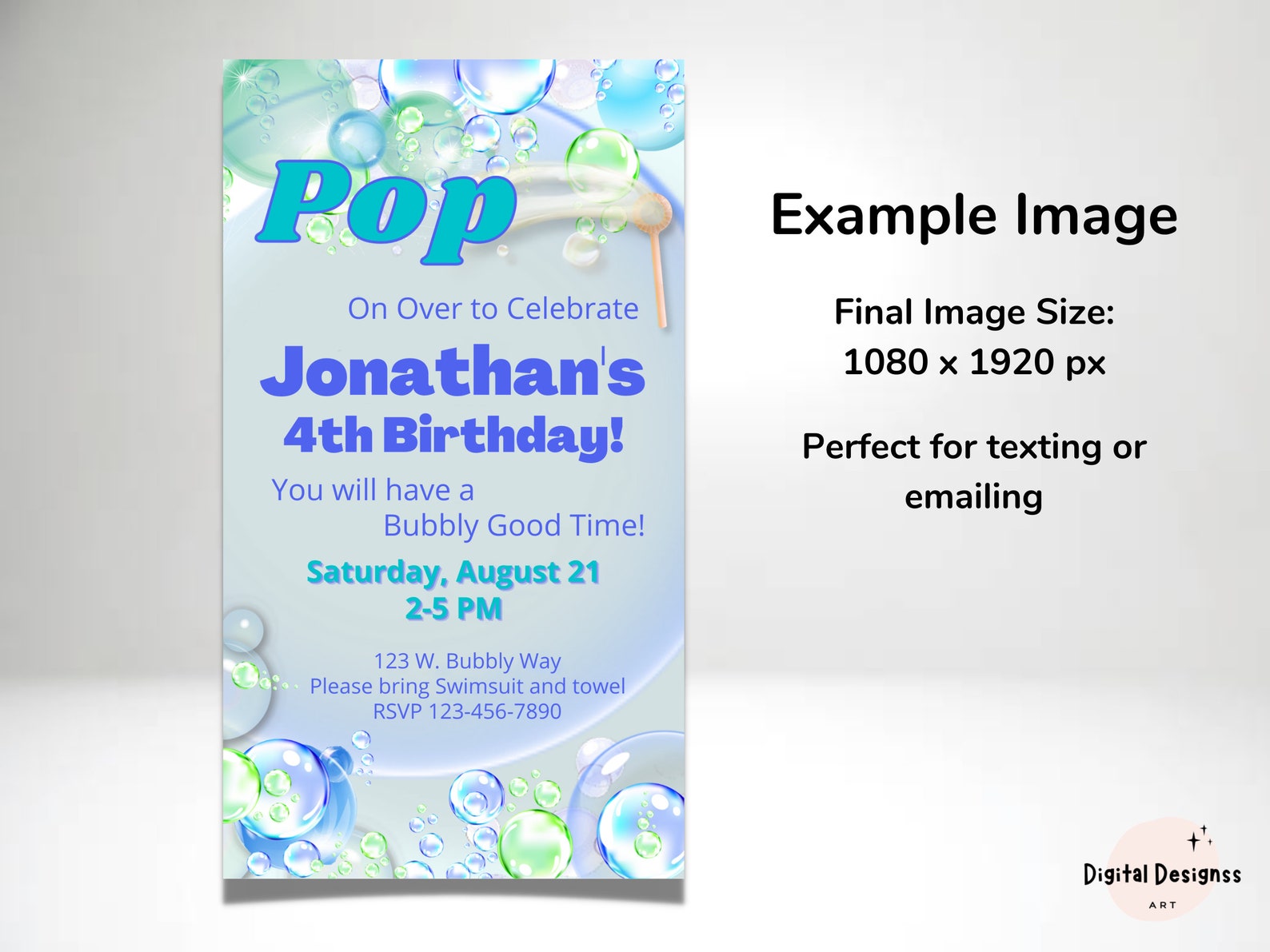 Pop on Over Bubble Birthday Digital Invitation Instant - Etsy