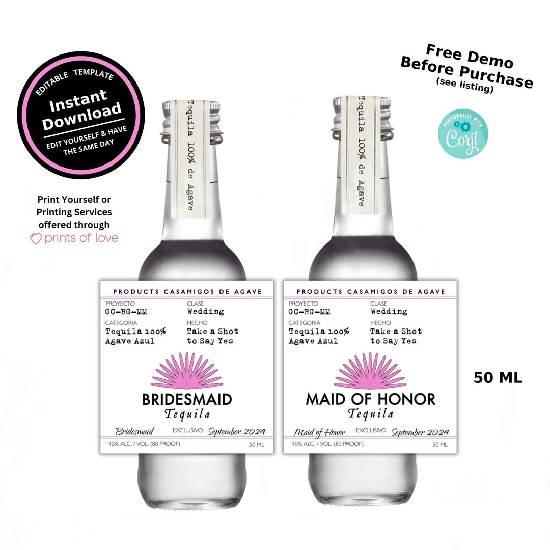 Custom Bridesmaid Maid of Honor Proposal Gift 50ml White Tequila Labels ...