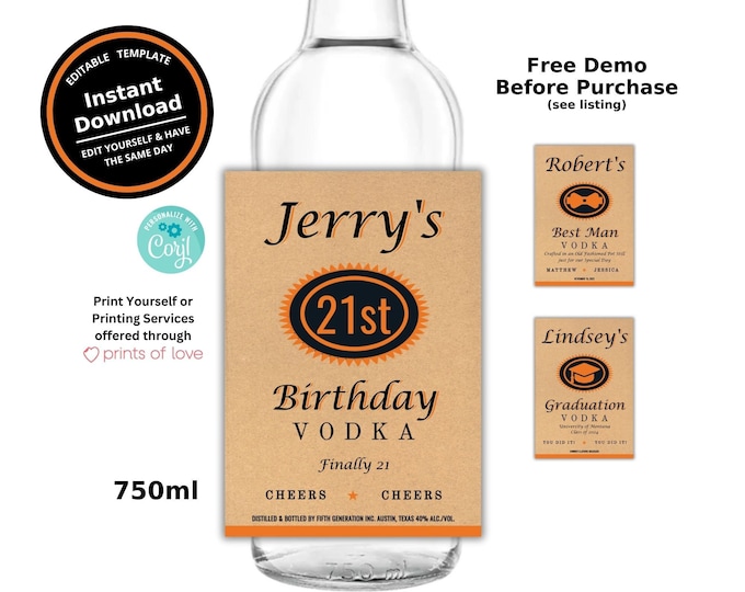 PRINTABLE Vodka Label 750ML, Titos Vodka Label, Custom Tito's Bottle ...