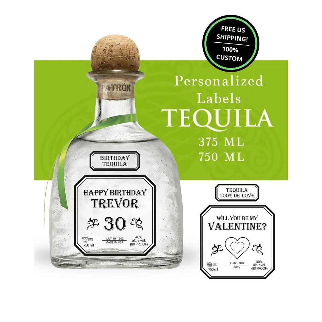 Personalized Custom Tequila 375ml 750ml Clear Bottle Labels | Birthday ...