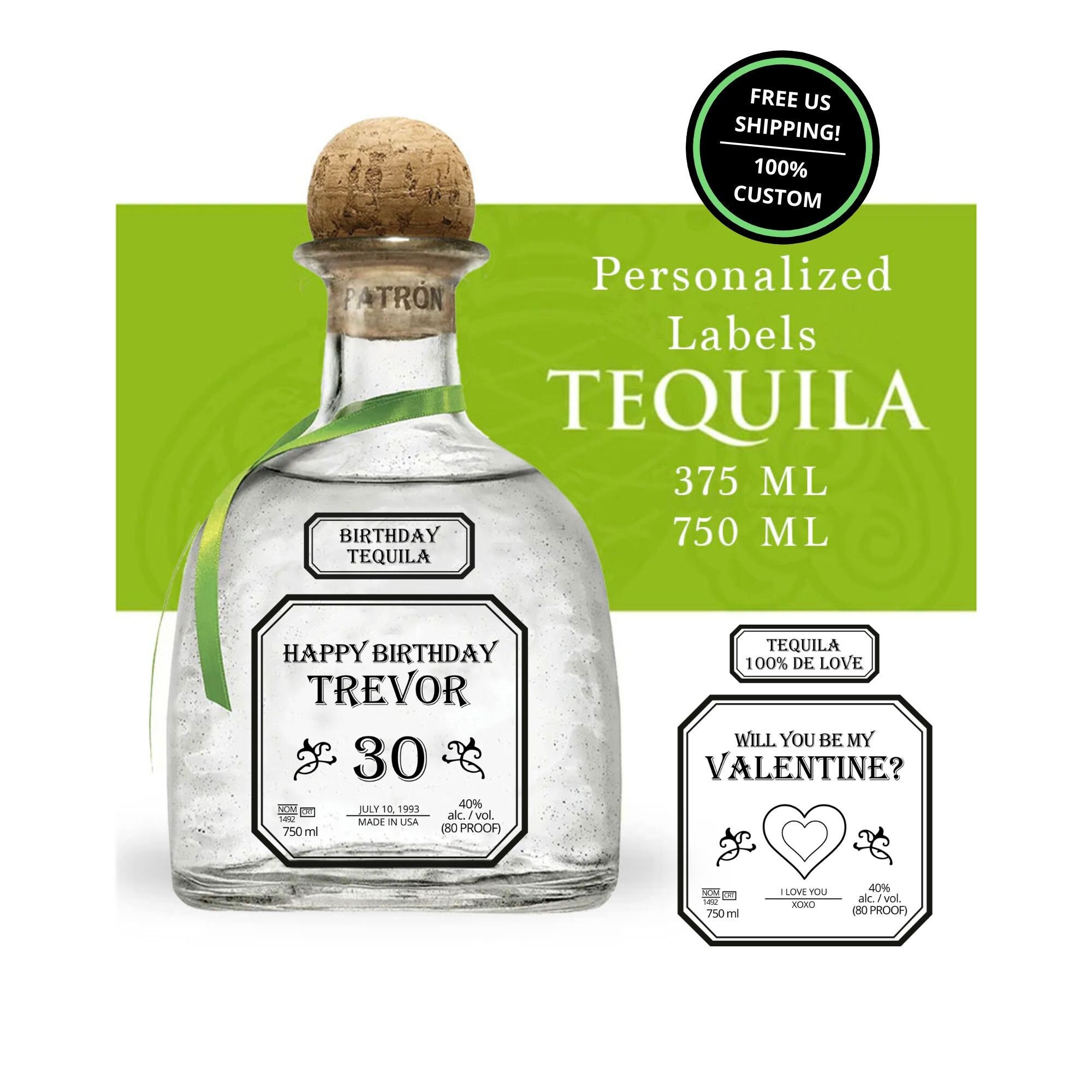 Personalized Custom Tequila 375ml 750ml Clear Bottle Labels Birthday ...