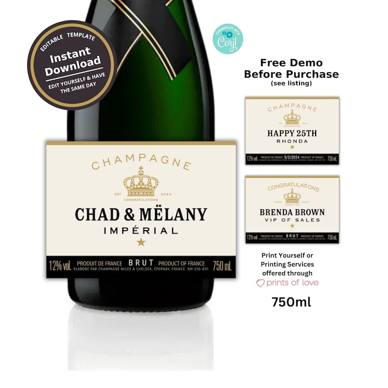 Personalized 750ml Champagne Bottle Label Template Printable | Any ...