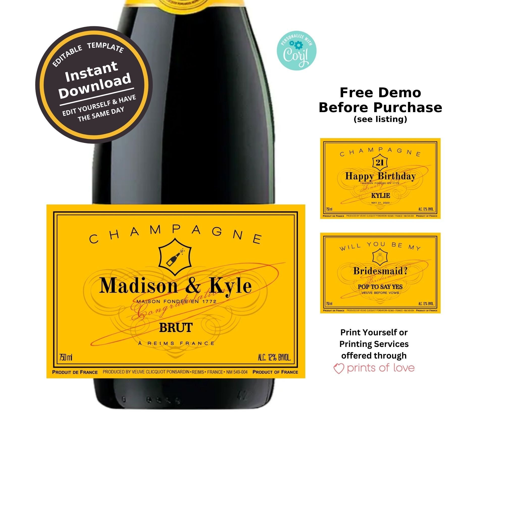 Custom 750ml Champagne Bottle Label Template Printable - Etsy