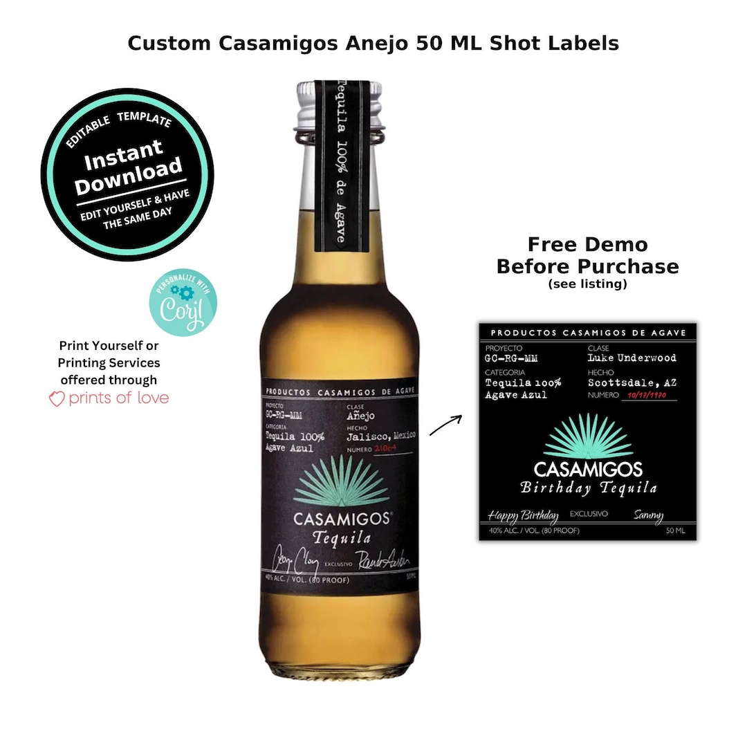 Casamigos Añejo Custom Mini 50ml Shot Bottle Tequila Labels - Etsy