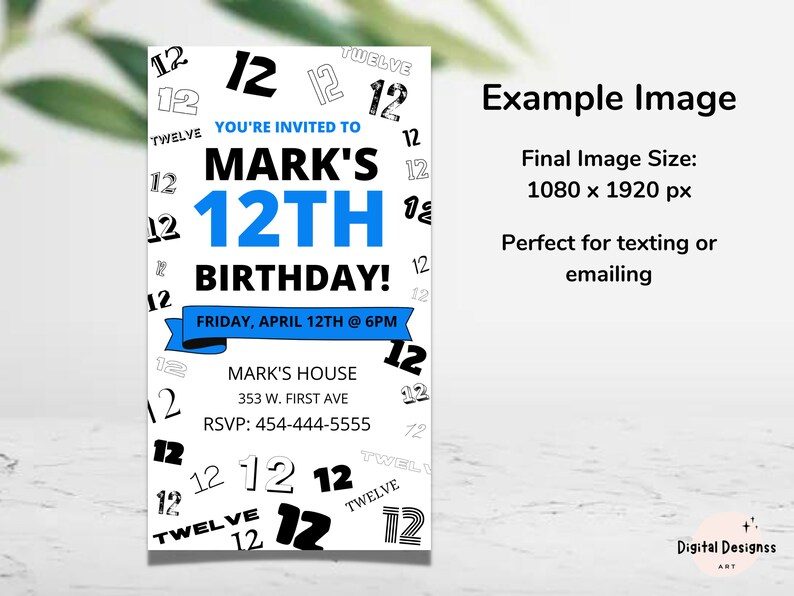 12th Birthday Party Invitation Template, Any Age, Any Color, Editable ...