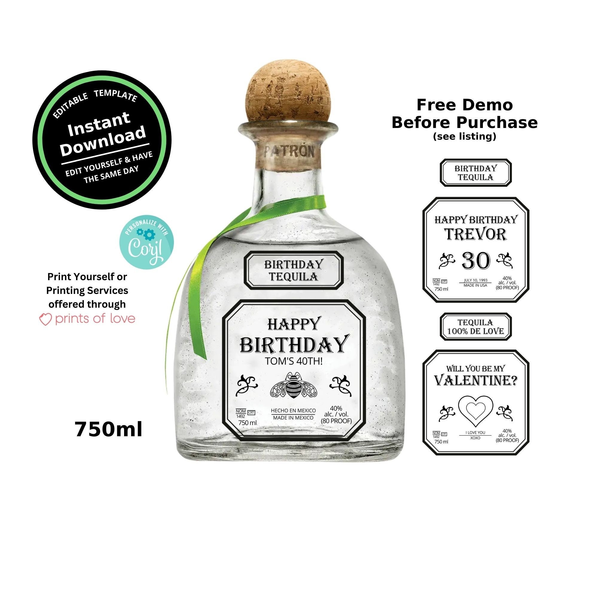 Custom Tequila 750ml Bottle Label Template Printable Customize for Any ...