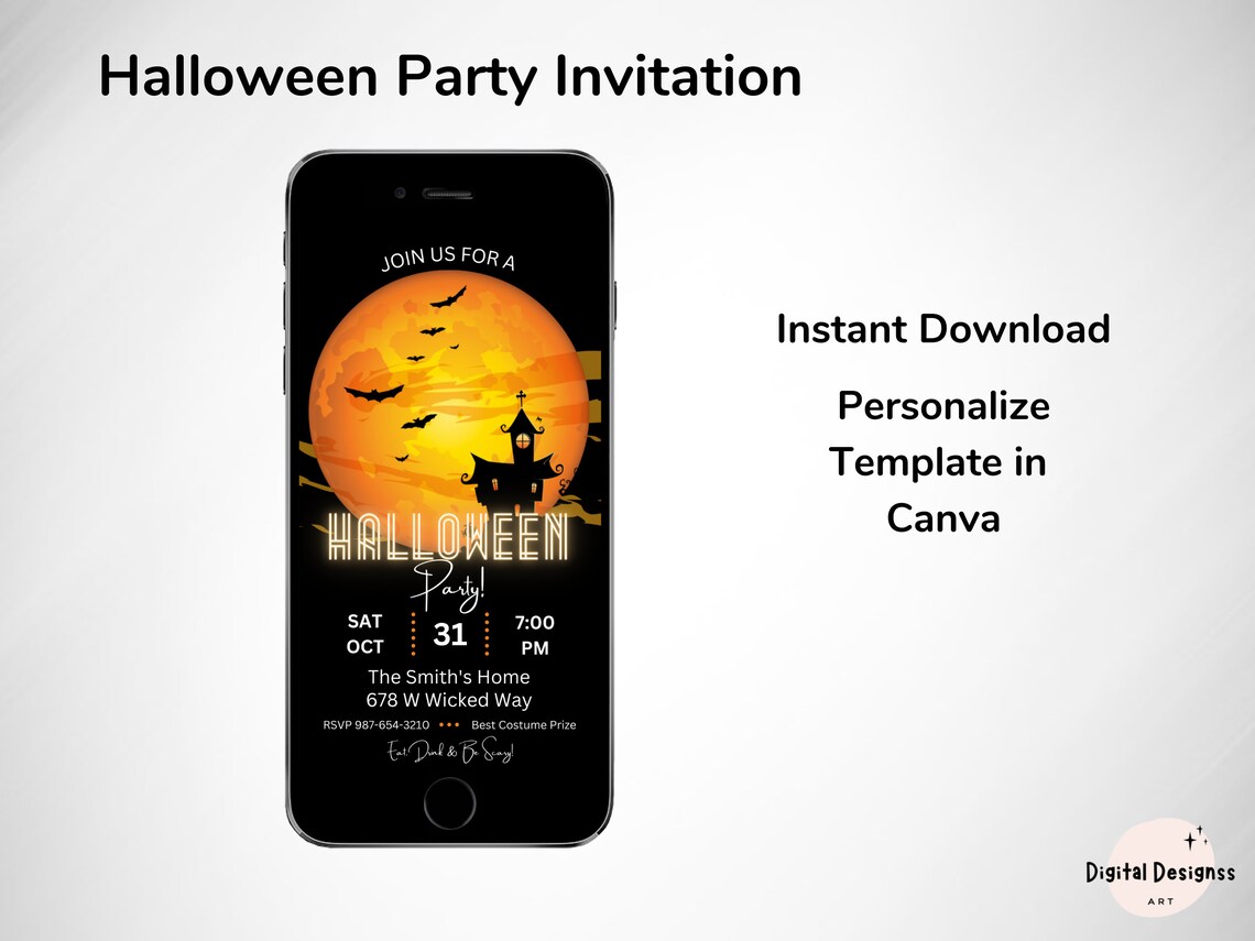 Halloween Party Digital Invitation Template Editable Instant - Etsy