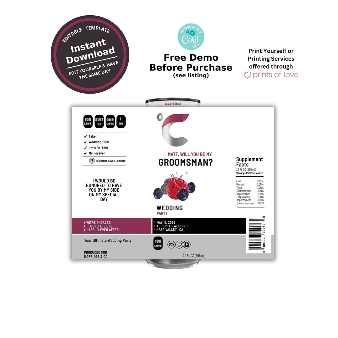 Personalized Energy Can 12fl Oz Label Templates | Customize for Any ...