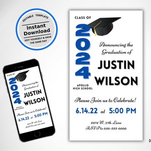 Class of 2024 Graduation Party Invitation Editable Template, Instant ...