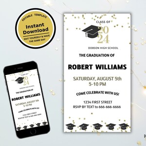 Grad Party 2024 Instant Download Invite Template, Customize Graduation ...