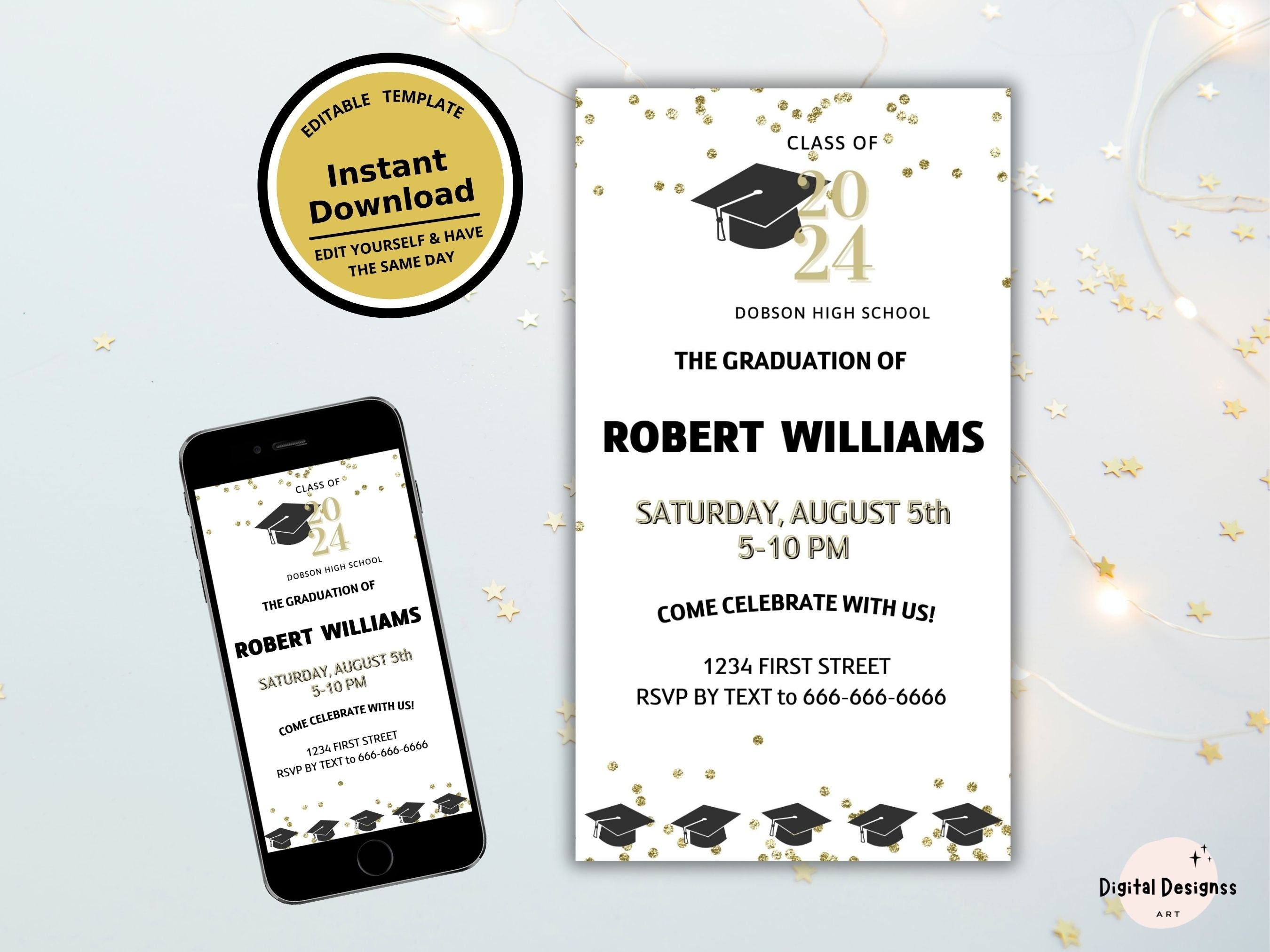 Grad Party 2024 Instant Download Invite Template, Customize Graduation ...