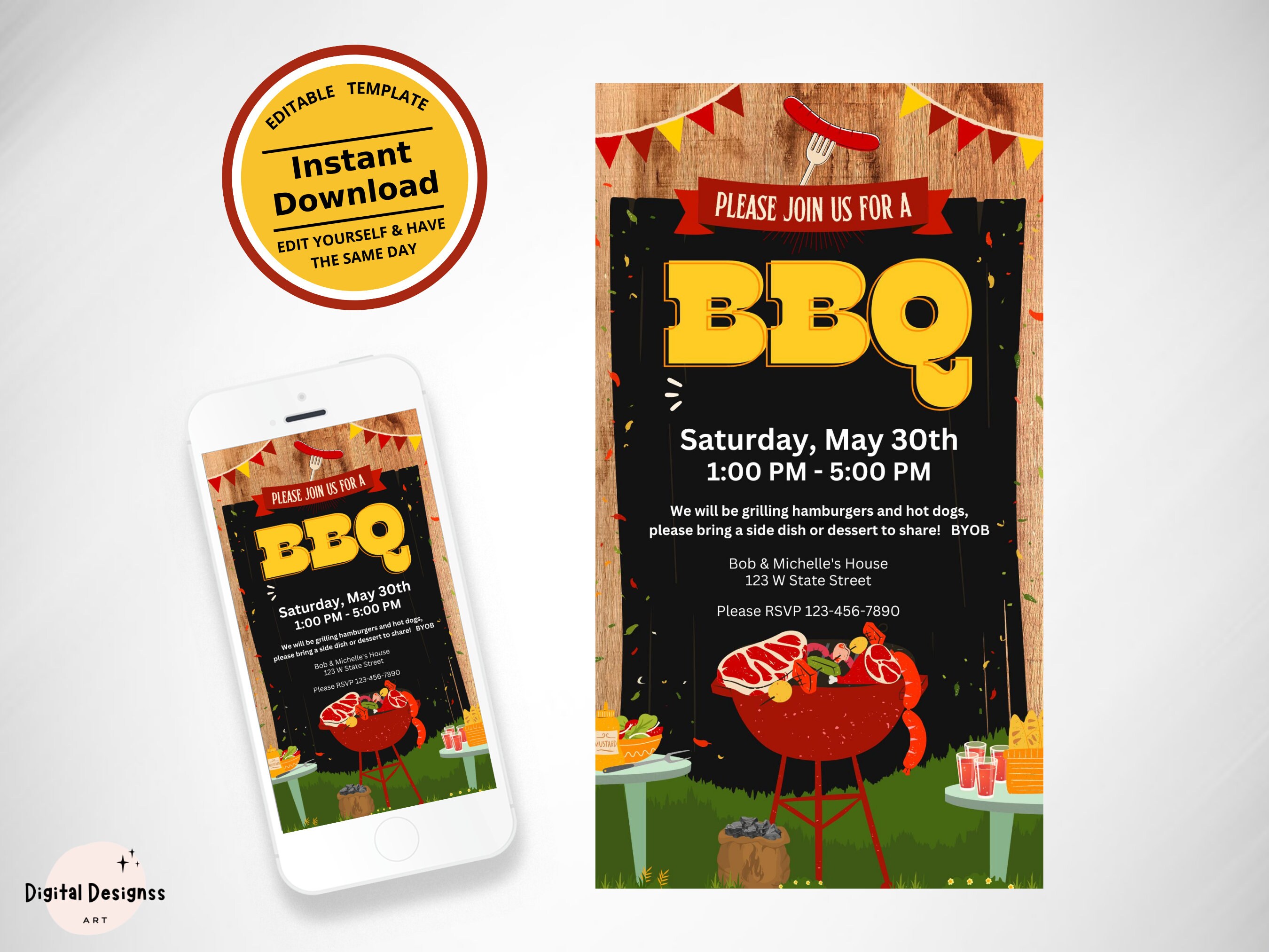 BBQ Digital Party Invitation Template, Barbecue Party Invite ...
