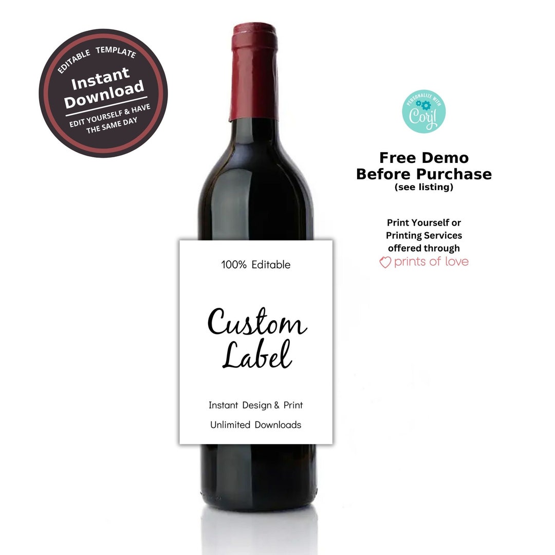 Custom Wine Bottle Label Template | Personalized Gift | Wedding ...